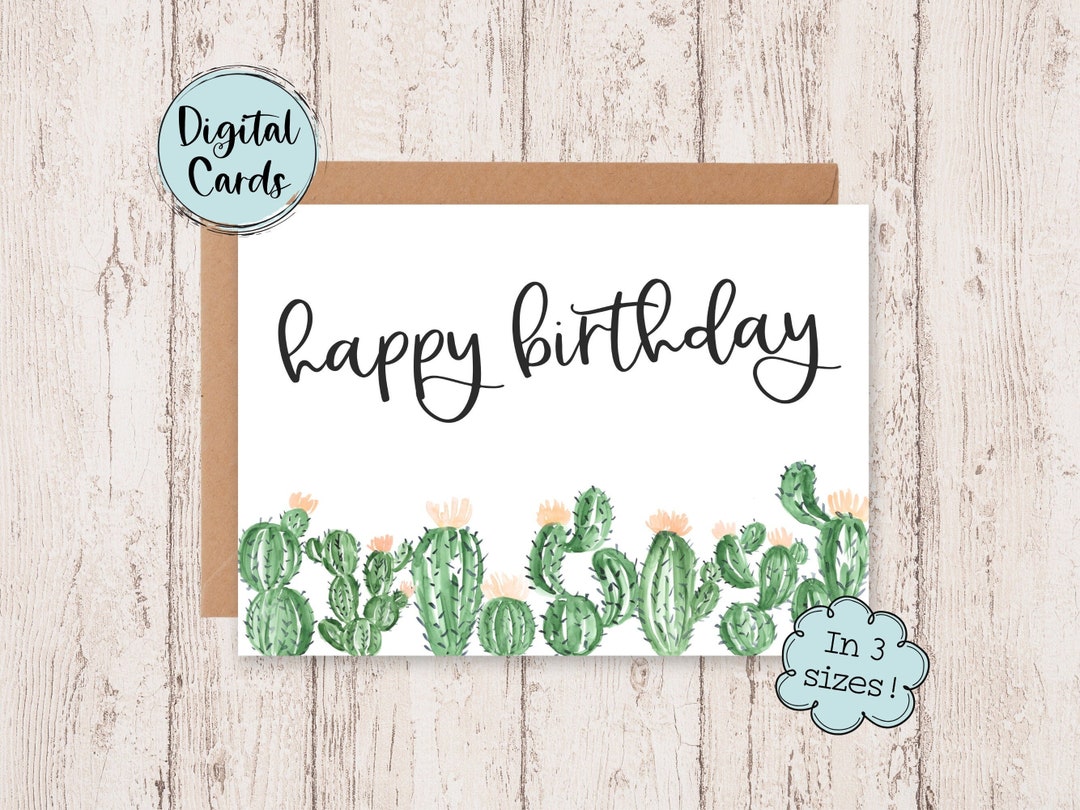 Happy Birthday Digital Card | Watercolor Birthday Card | Cactus ...