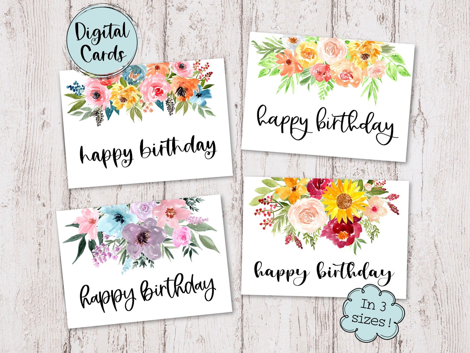 Birthday Printable Cards | Digital Birthday Cards | Floral Birthday ...