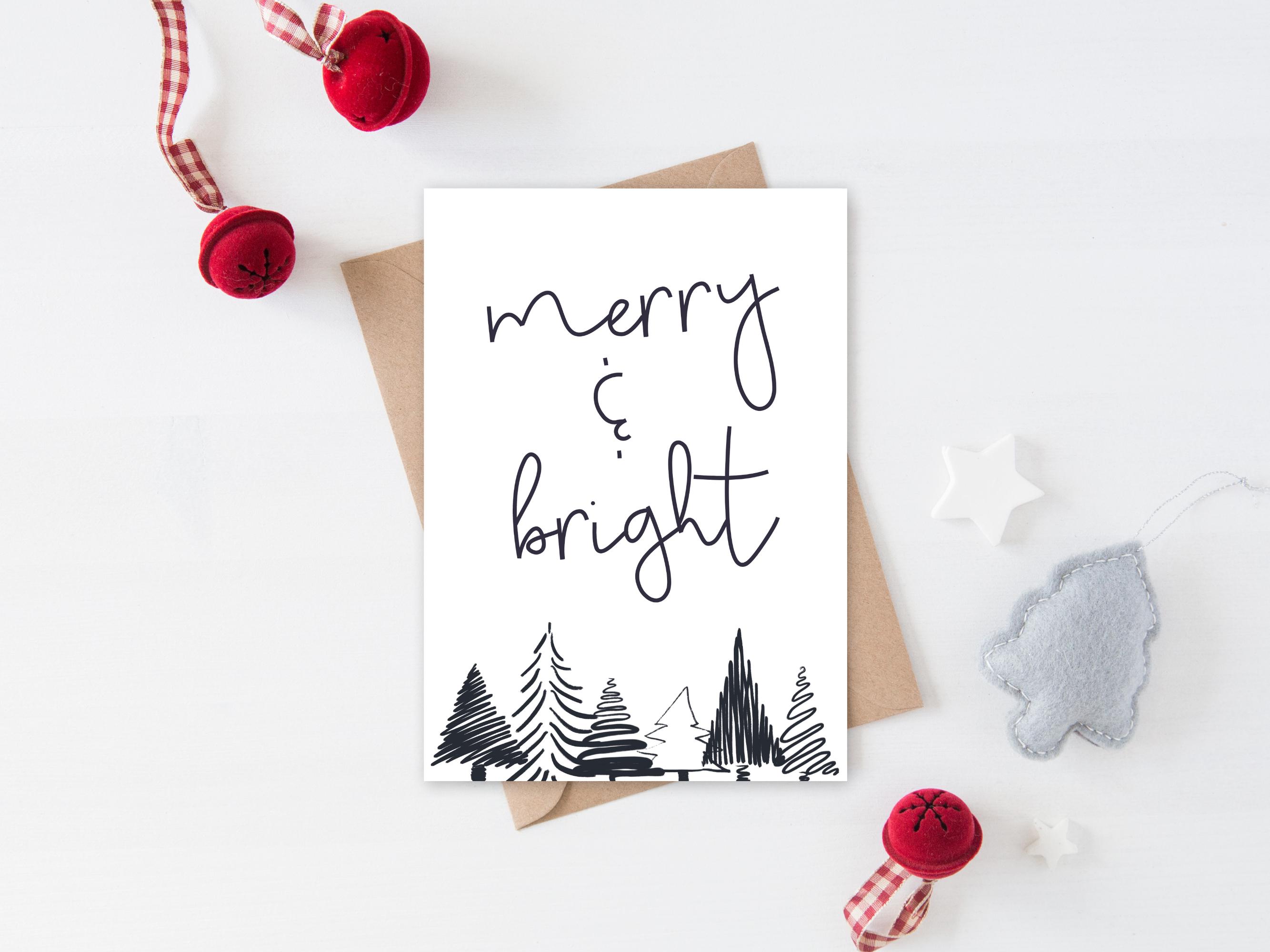 Merry and Bright Card | Printable Christmas Card | Digital Holiday ...