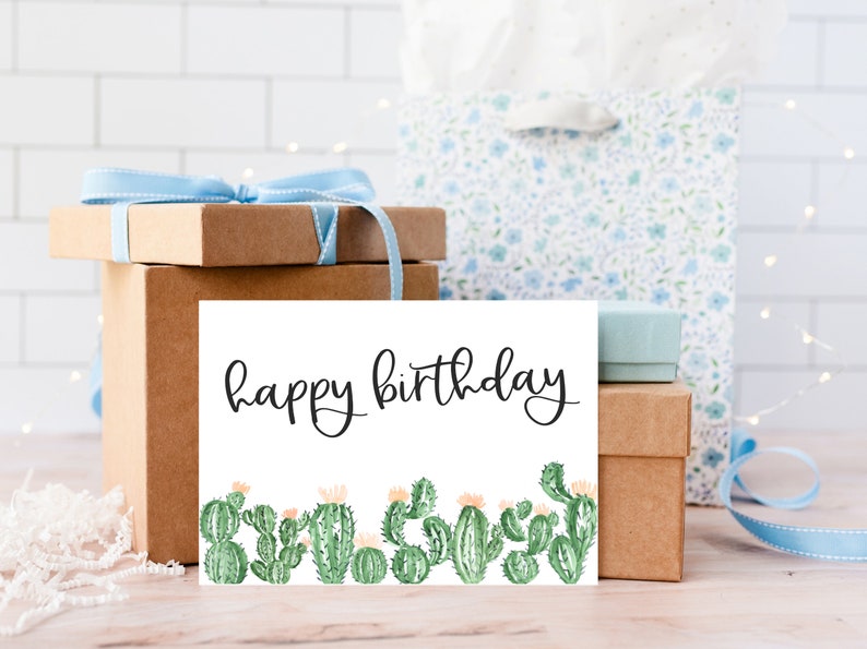 Happy Birthday Digital Card | Watercolor Birthday Card | Cactus ...