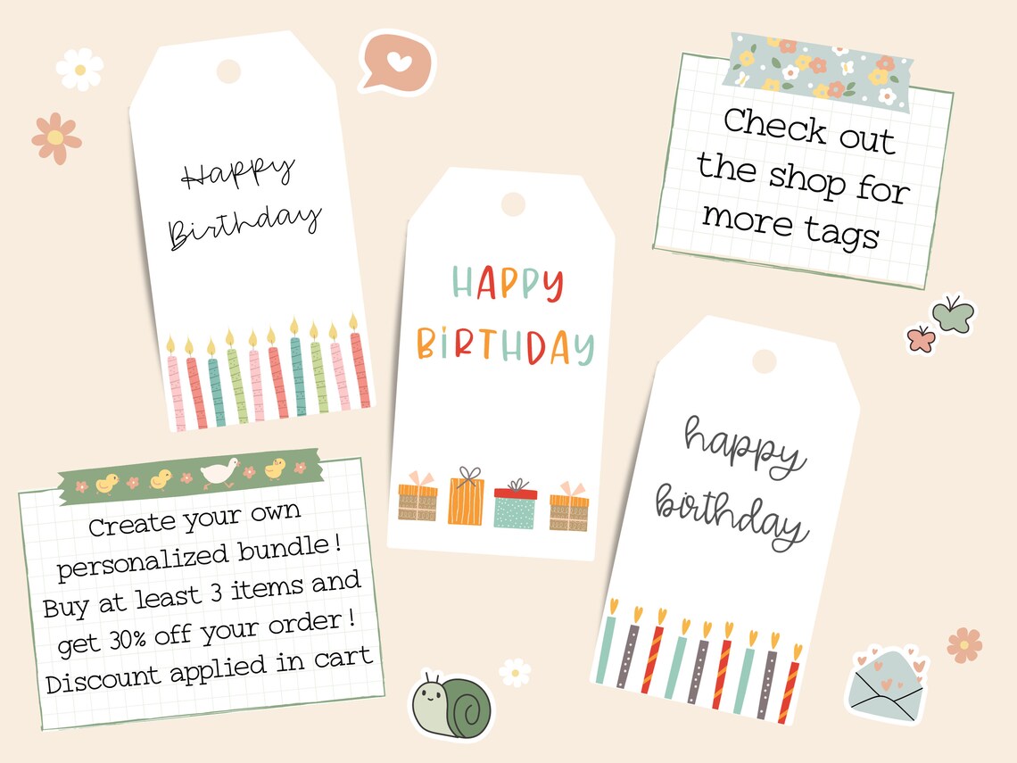 Birthday Tags Digital Printable Birthday Tags Birthday Digital Download ...