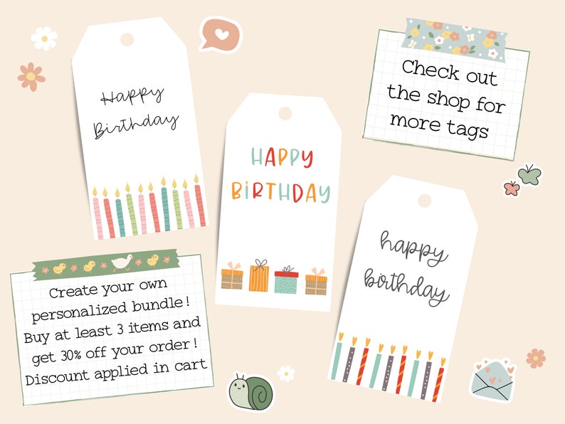 Birthday Tags Digital Printable Birthday Tags Birthday Digital Download ...