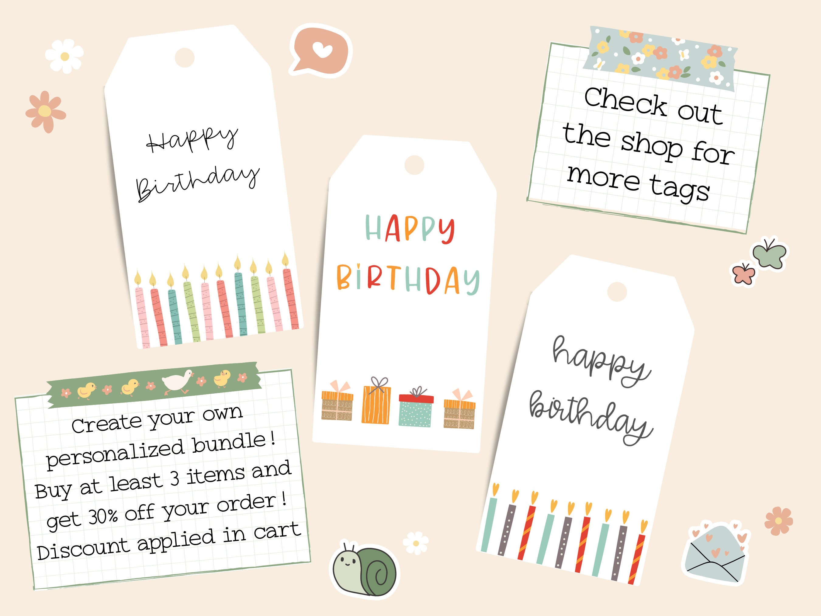 Birthday Tags Digital Printable Birthday Tags Birthday Digital Download ...
