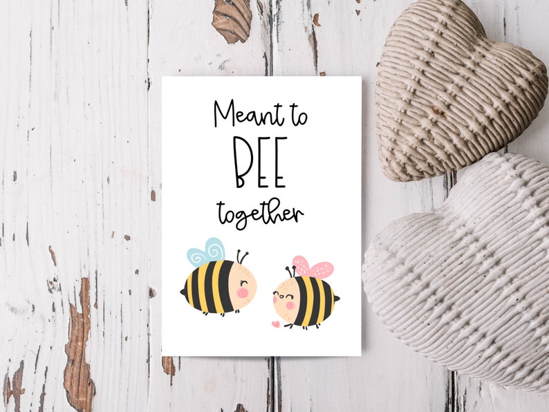 Meant to Bee Valentines Card | Printable Valentines Card | Digital ...