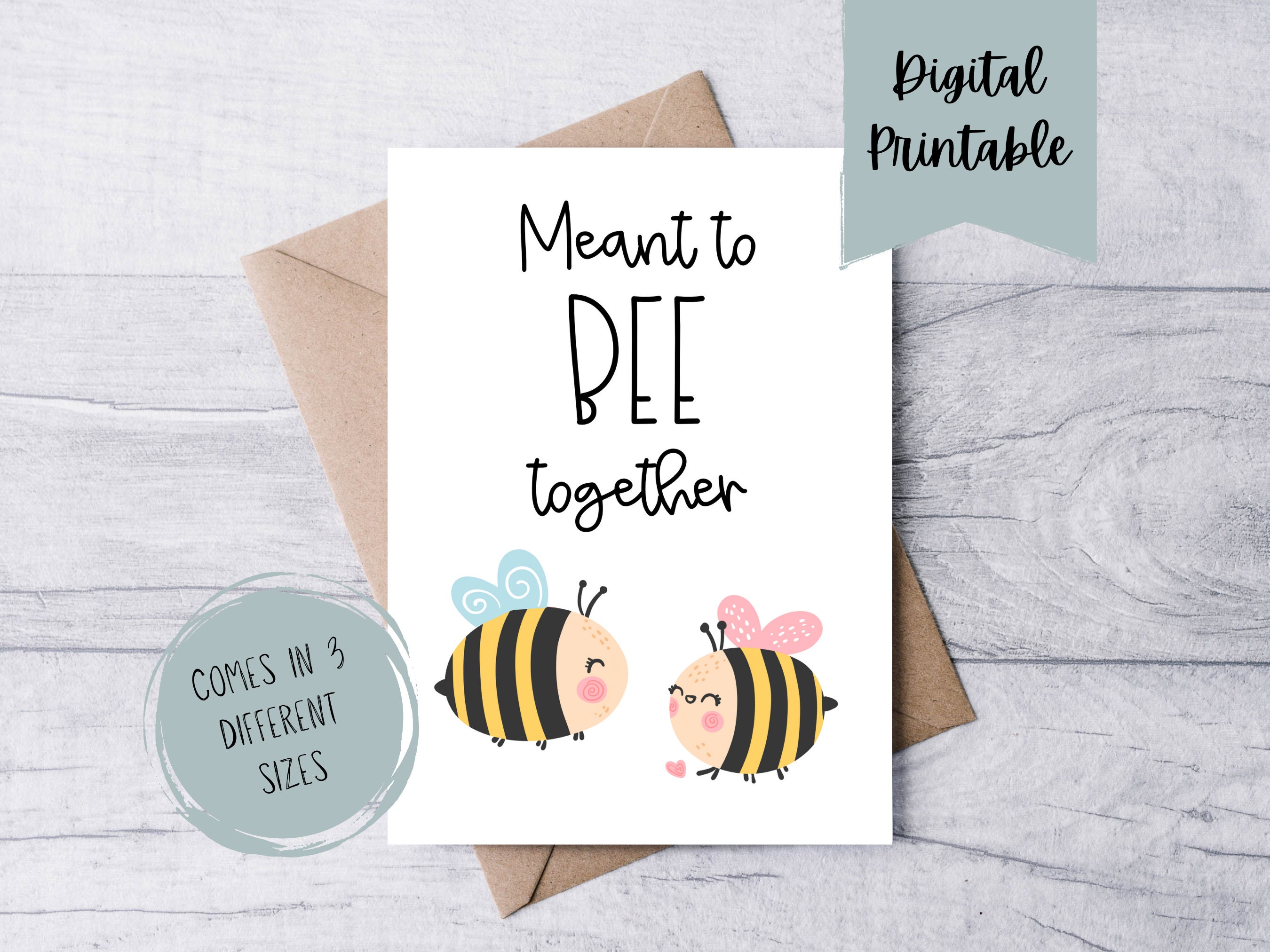 Meant to Bee Valentines Card | Printable Valentines Card | Digital ...