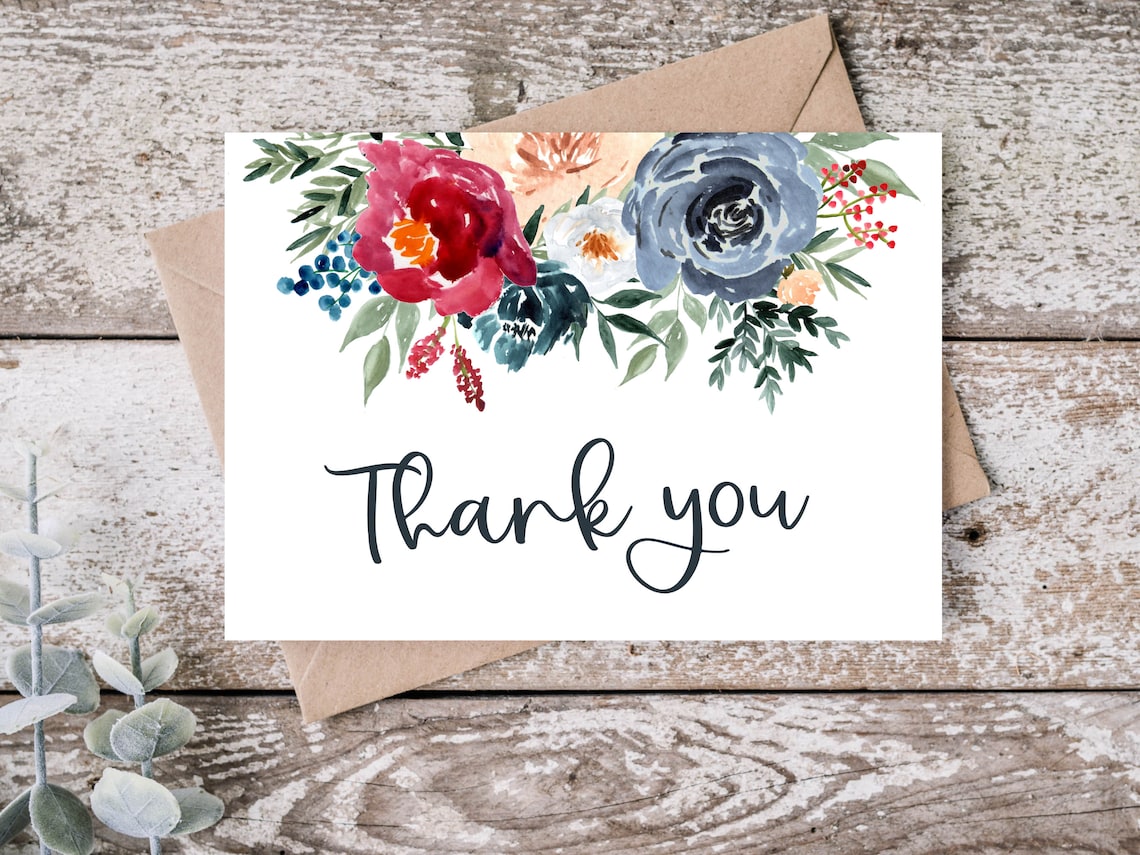 Digital Thank You Cards Printable Thank You Cards Floral - Etsy