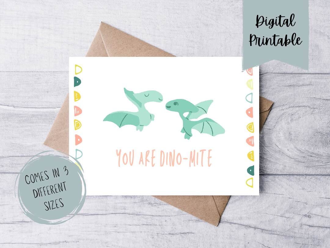 Dino-mite Card Printable Dinosaur Valentines Card Dino - Etsy