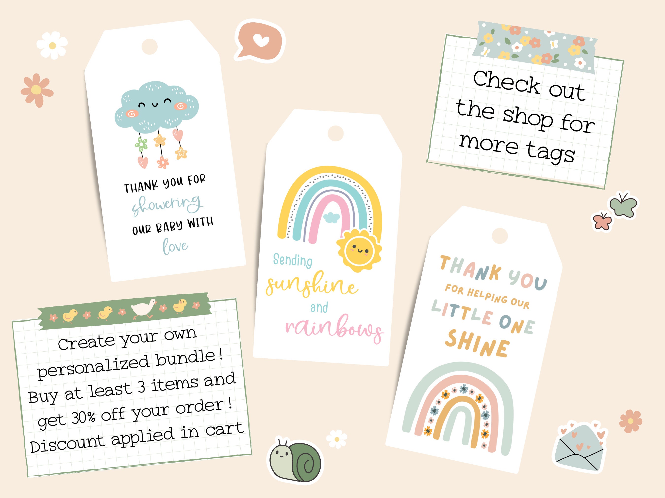 Baby Shower Digital Tags Printable Girl Baby Shower Tags Printable Baby ...