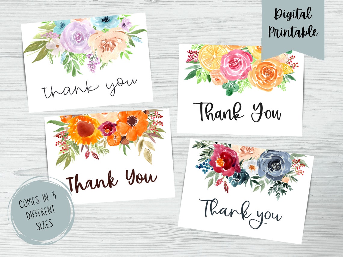 Digital Thank You Cards Printable Thank You Cards Floral - Etsy