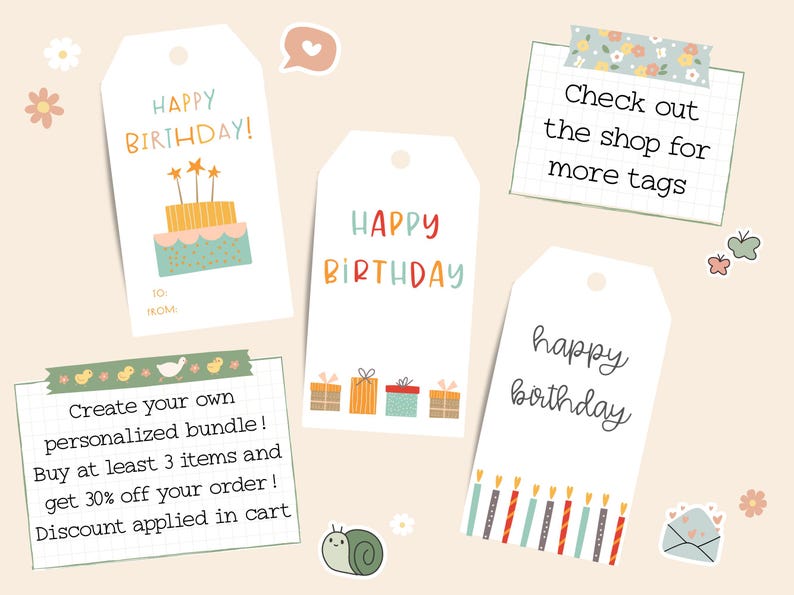 Digital Birthday Tags | Printable Birthday Tags | Birthday Digital ...