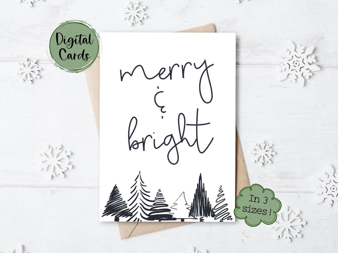Merry and Bright Card | Printable Christmas Card | Digital Holiday ...