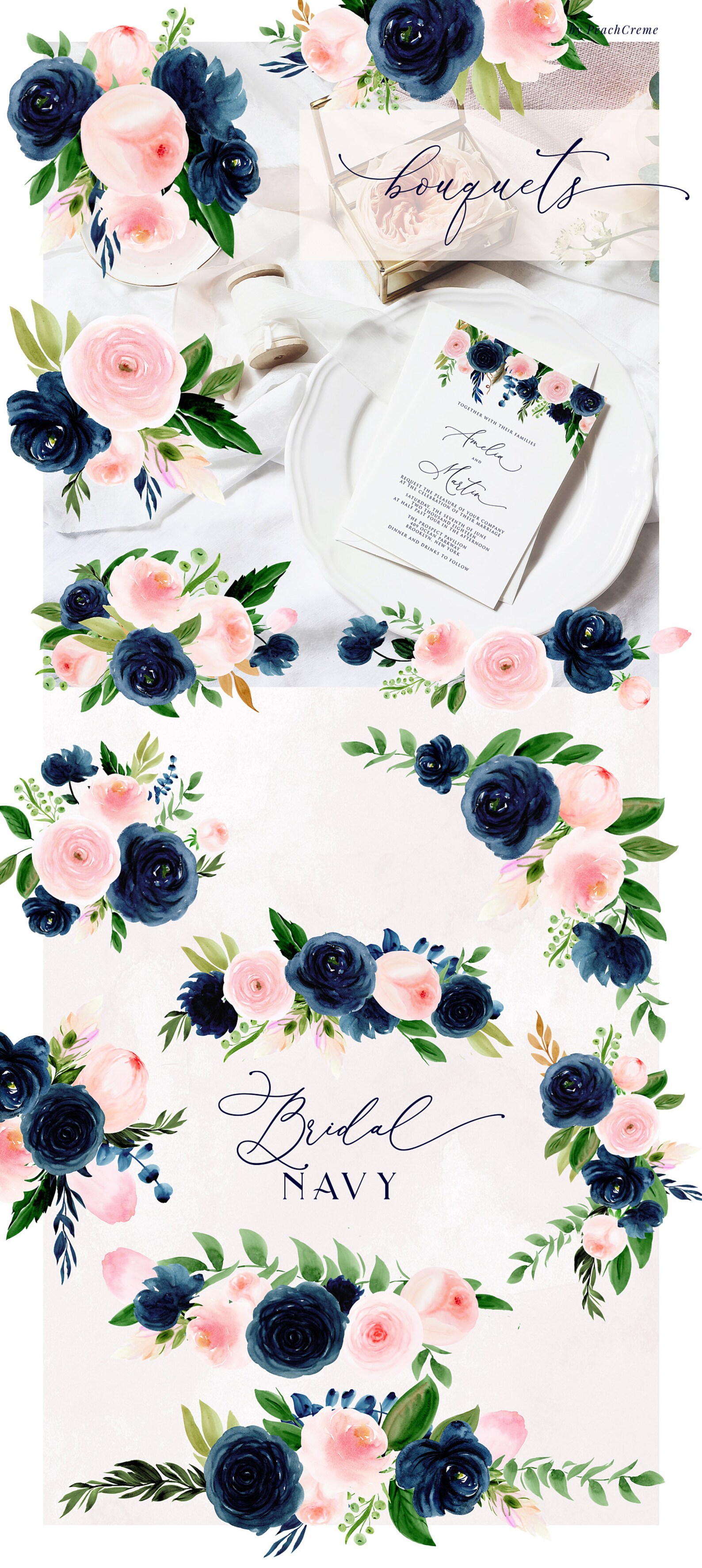 Bridal Navy Watercolor Clipart Navy Blush Watercolor png | Etsy