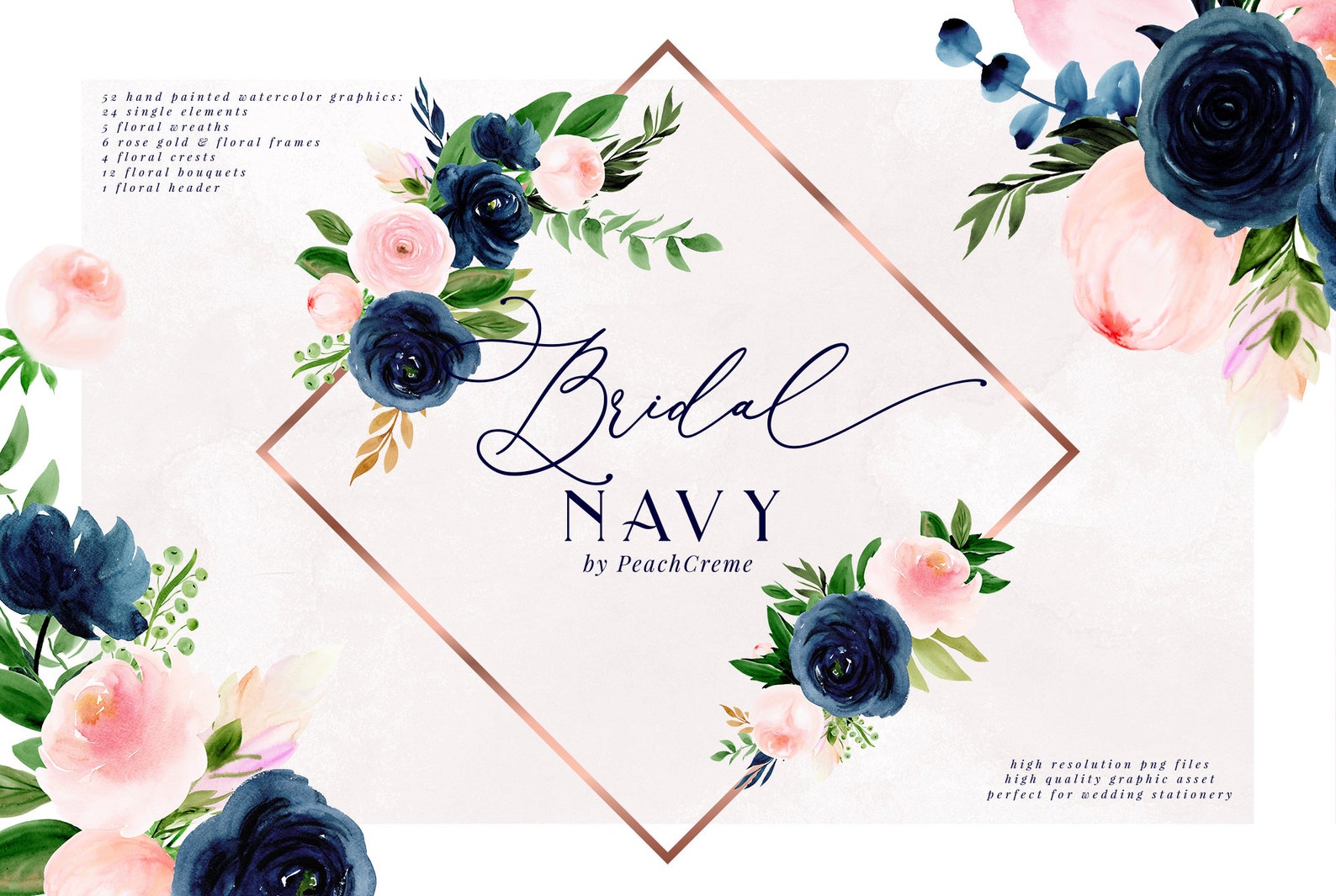 Bridal Navy Watercolor Clipart Navy Blush Watercolor png | Etsy