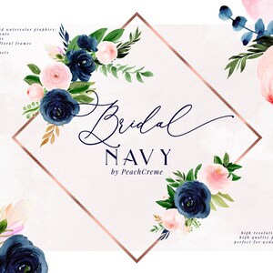 Bridal Navy Watercolor Clipart, Navy Blush Watercolor Png Floral ...