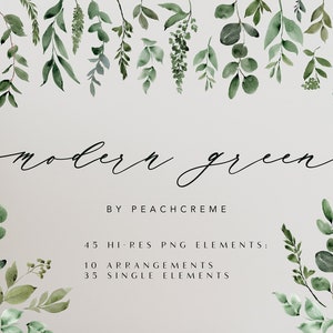 Greenery Watercolor, Trendy Greenery, Greenery Wedding, Clipart Set ...