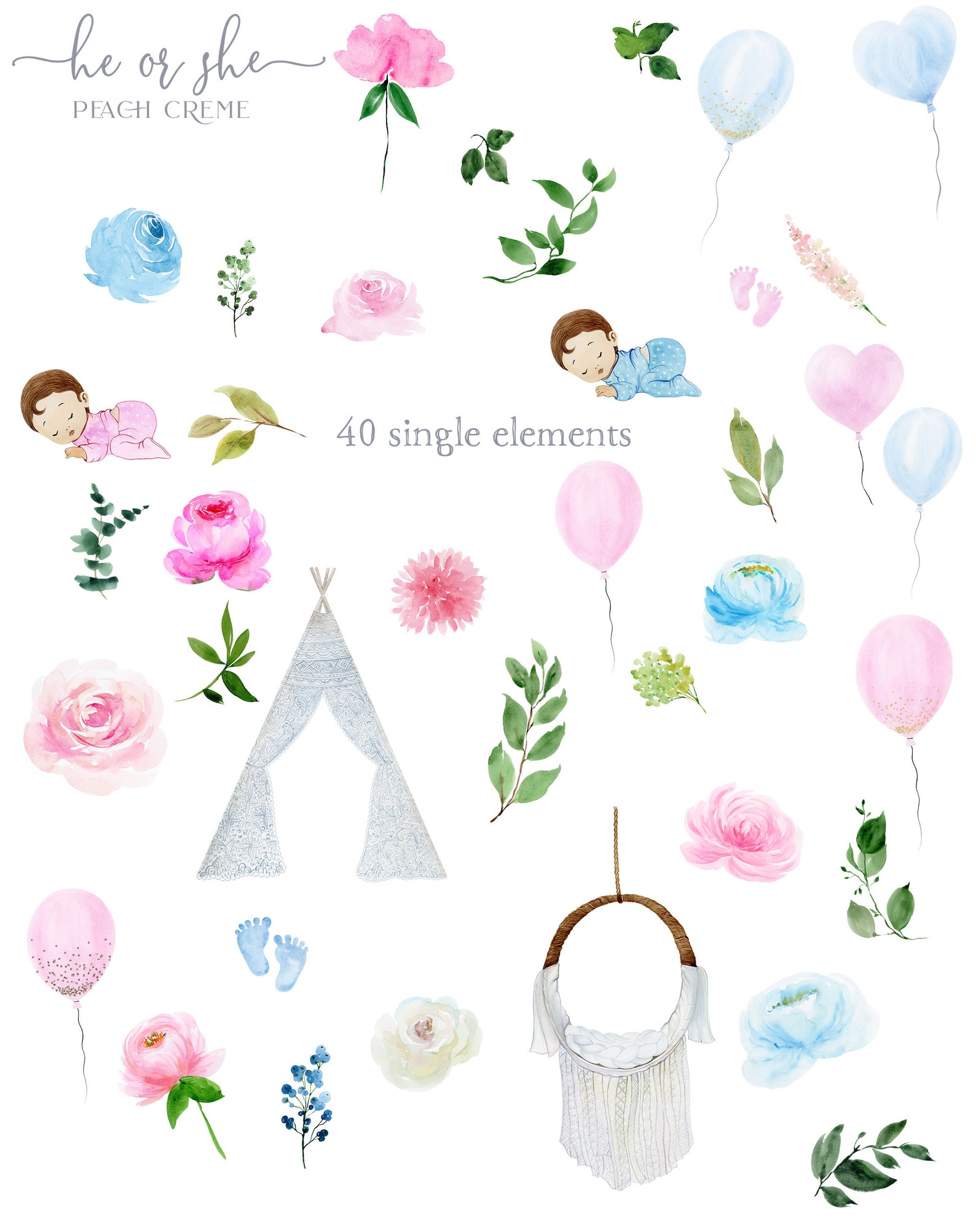 Watercolor Baby Shower Clipart, Baby Gender Clipart, Reveal Party ...