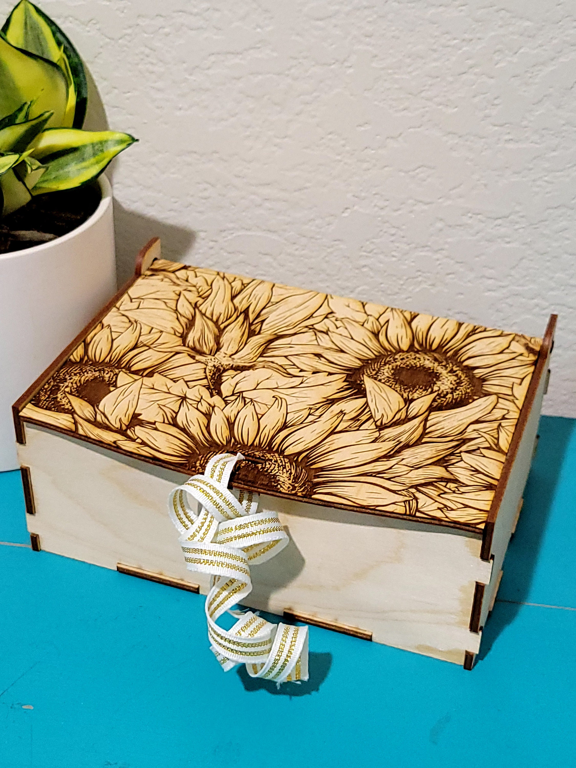 Wooden Sunflower Box, Keepsake Box, Photo Box, Wedding Gift, Custom ...