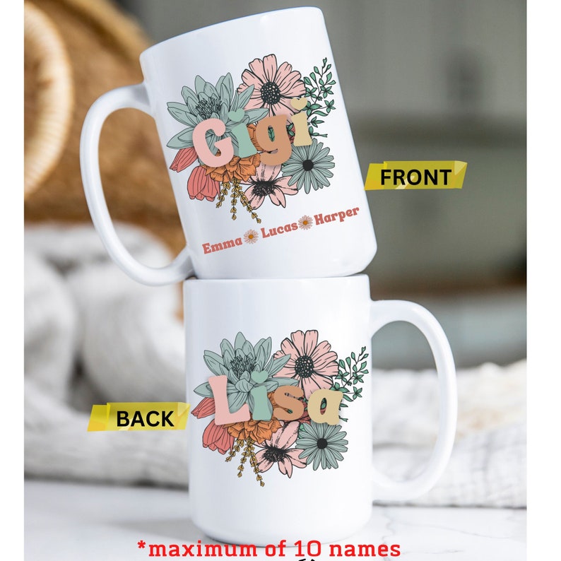 Personalized Gigi Travel Mug: Floral Grandma Coffee Cup With Grandkids ...
