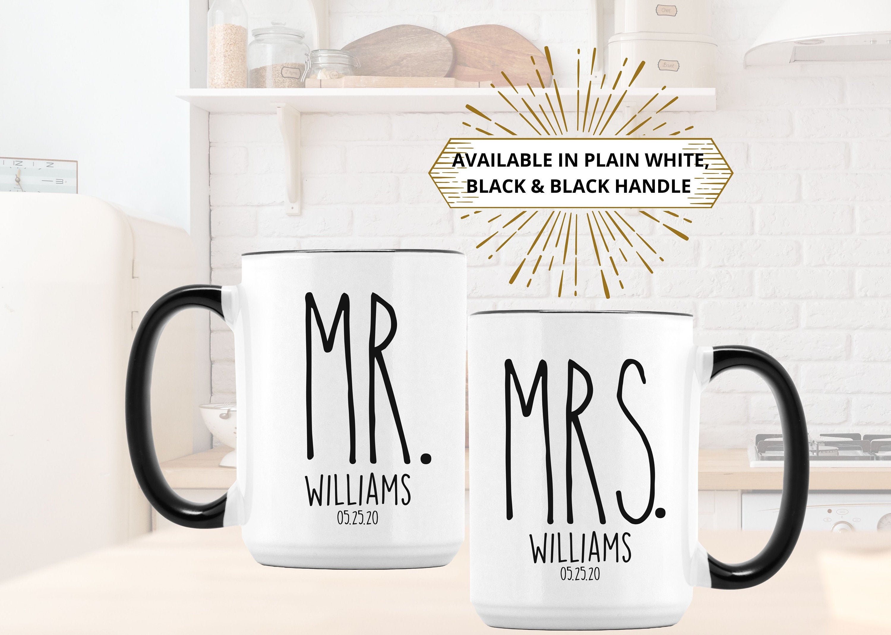 Custom Mr and Mrs Mug Set L Bride and Groom Gift Mug L His and Hers ...