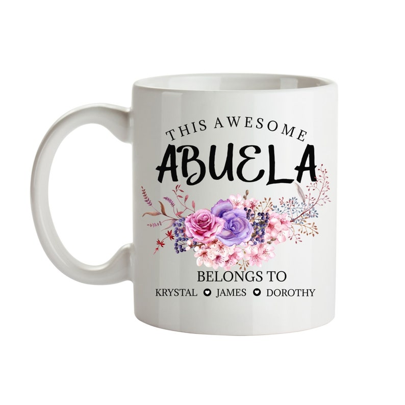 Personalized Abuela Mug, Floral Ceramic Coffee Mug, Custom Grandchild ...