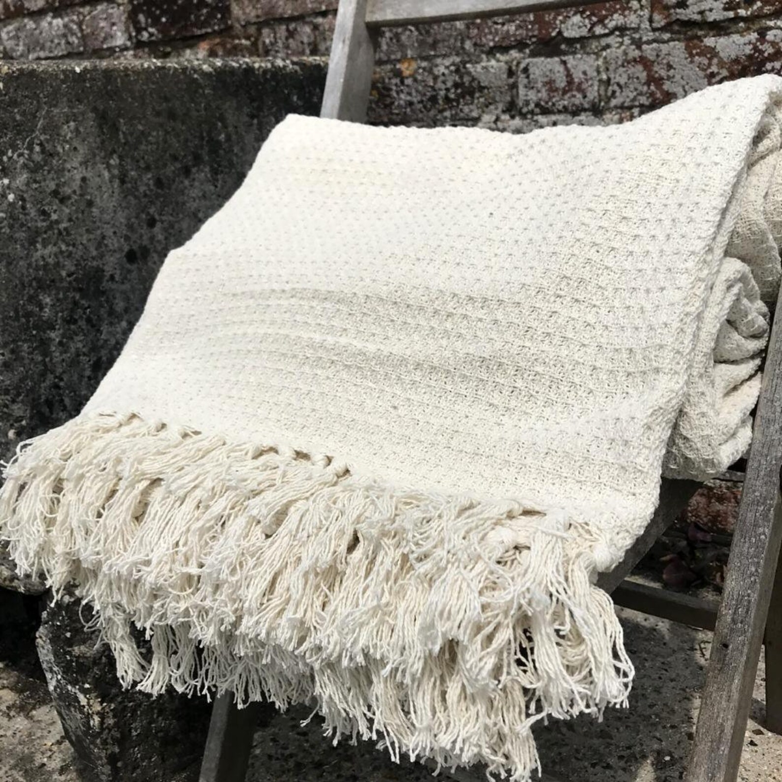 Large Cream Waffle Throw With Tasselled Edges Cotton 230cm X | Etsy