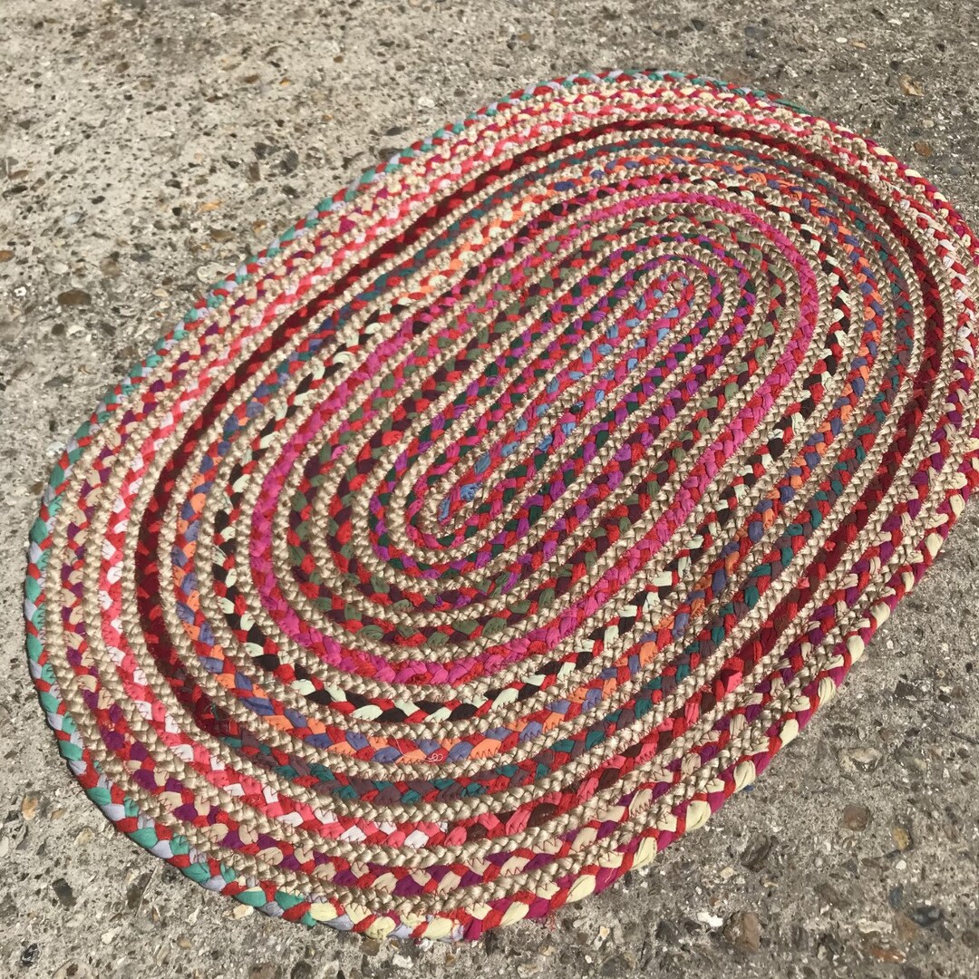 Colourful and Hard Wearing Chindi Cotton and Jute Oval Rug for - Etsy UK