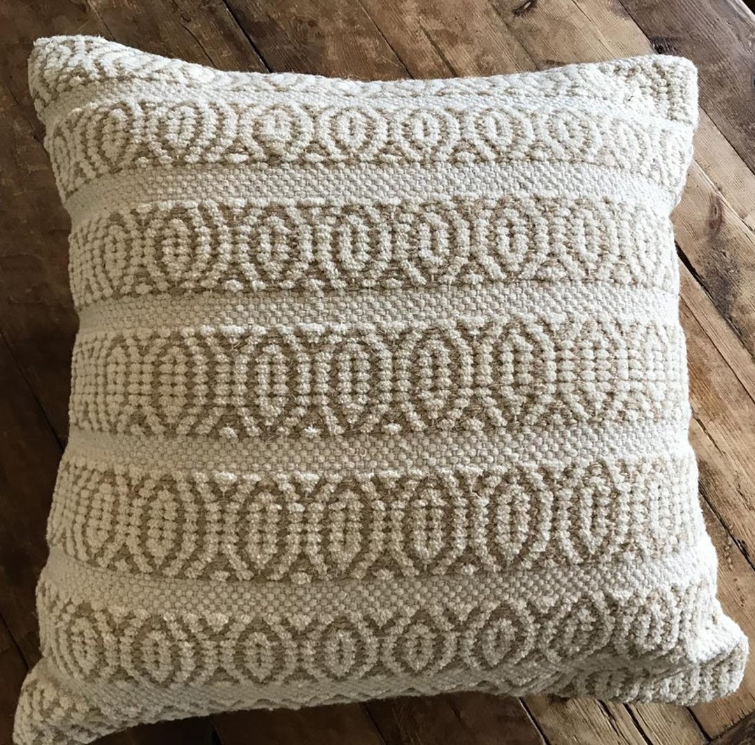 Square, Neutral Tone Cushion With Textured, Patterned Front 50cm X 50cm ...