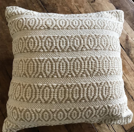 Square Neutral Tone Cushion With Textured Patterned Front - Etsy