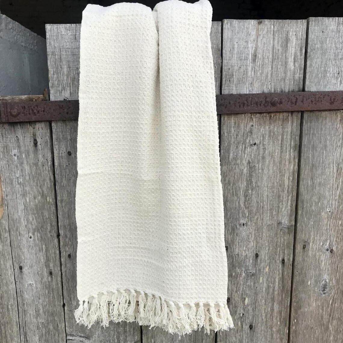 Large Cream Waffle Throw With Tasselled Edges Cotton 230cm X | Etsy