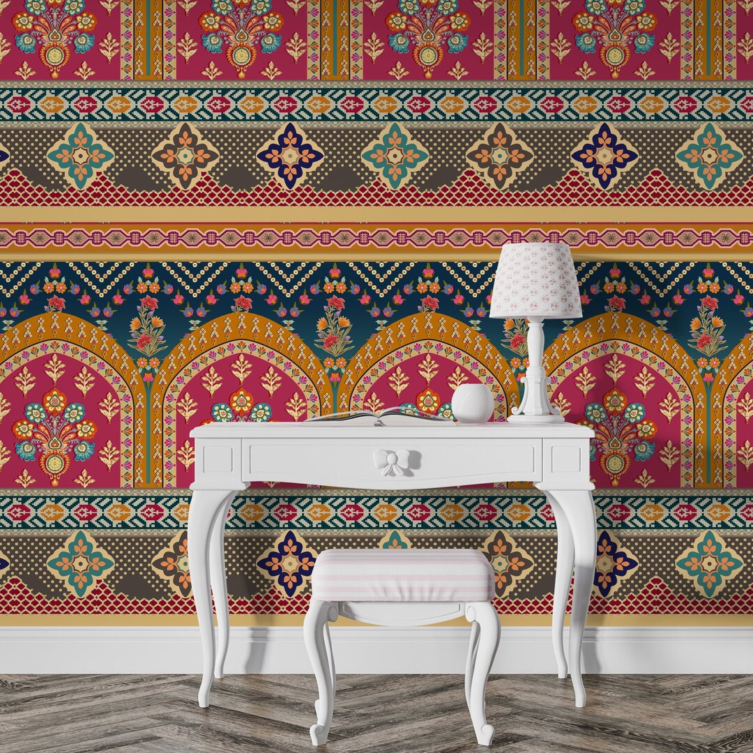 Traditional Indian Peel and Stick Wallpaper. Mughal Theme Wall Mural ...