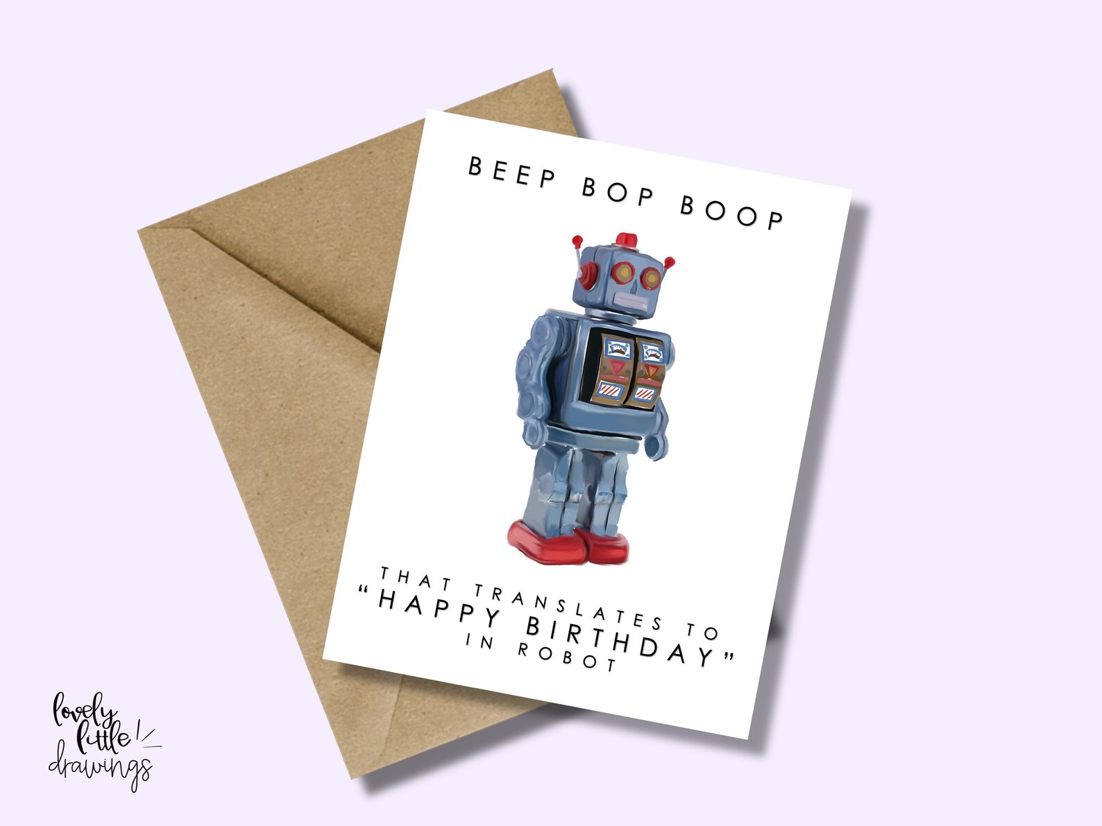 Robot Birthday Card, Illustrated Birthday Card, Handmade Card, Happy ...