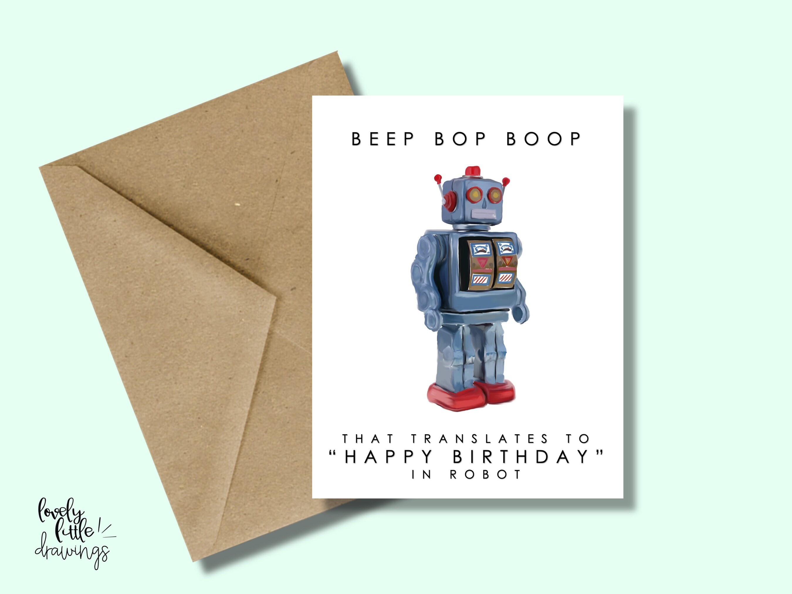 Robot Birthday Card: Illustrated Handmade Greeting Card - Etsy
