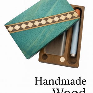 Handcrafted Wood Dugout With Swirl Inlay – Magnetic Slide Top, One ...
