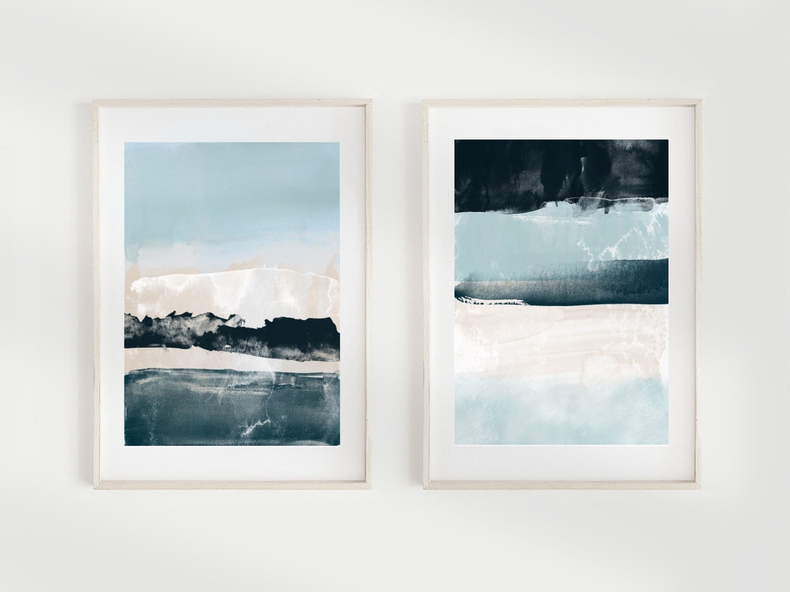 Navy Blue Print Set Ocean Art Prints Modern Square Printable - Etsy