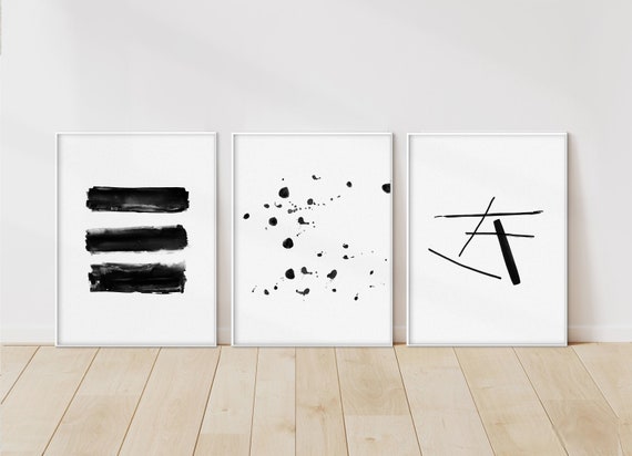 Black and White Abstract Print Set Print Set of 3 Modern | Etsy