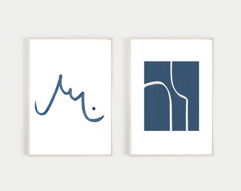 Navy Blue Line Artwork Set of 3 Printable Abstract - Etsy