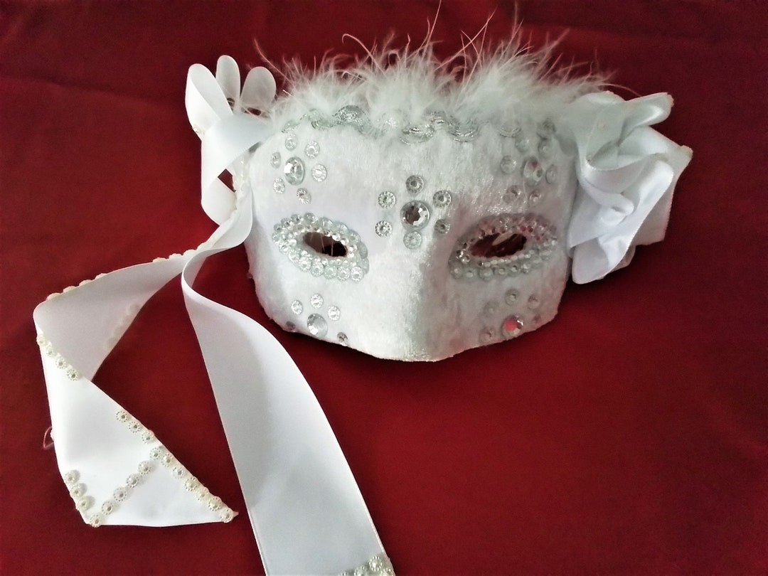 This MASQUERADE MASK is in a Soft-touch White Velvet, With Ribbon ...