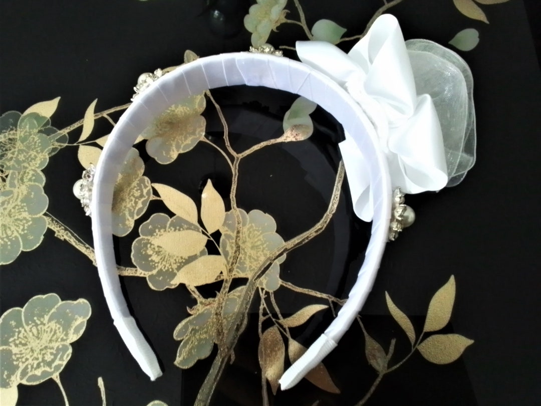 BRIDE or BRIDESMAID'S HEADBAND in a White Satin Ribbon With an Organza ...