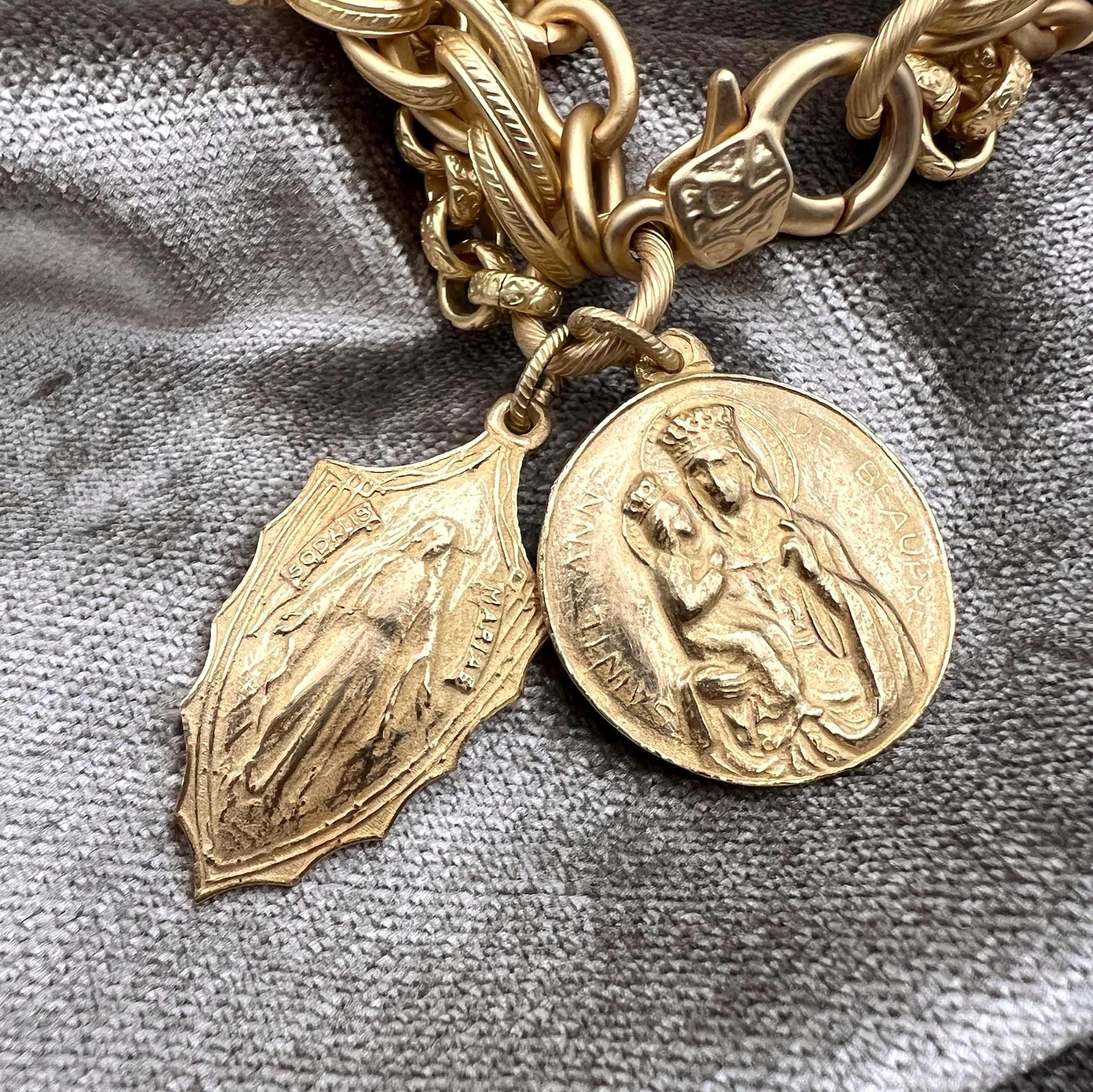 Chunky Religious Charm Bracelet With Bronze Clay Antique Replica Medals ...