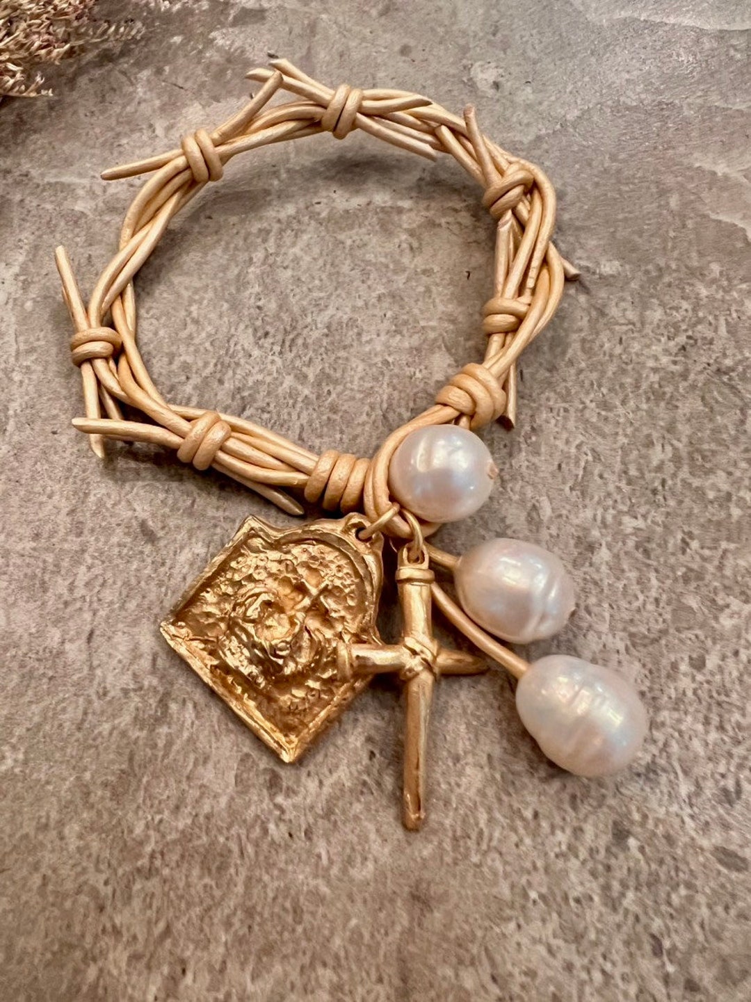 NEW COLOR Crown of Grace Bracelet | Leather and Pearls | Butter Cream ...