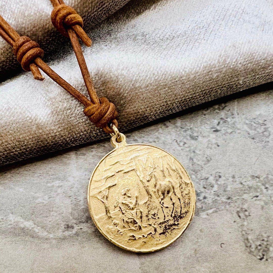 Saint Hubert Bronze and Leather Necklace | Patron Saint of Hunters ...