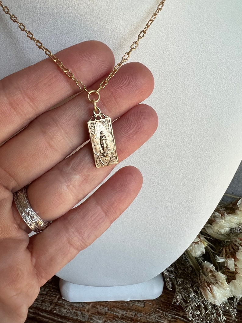 Miraculous Mary | Delicate Necklace | Matte Gold Chain | Bronze Clay ...
