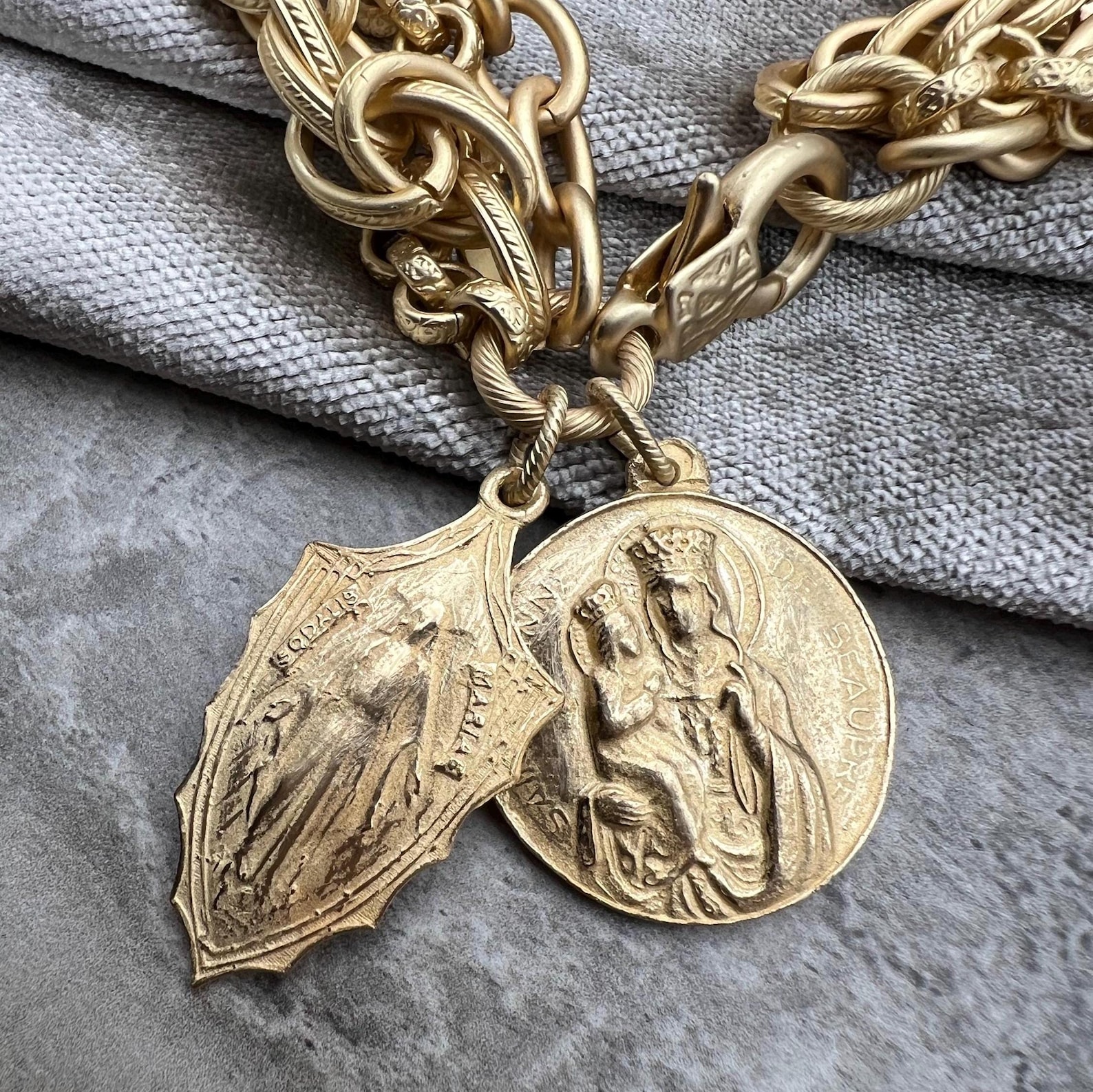 Chunky Religious Charm Bracelet With Bronze Clay Antique Replica Medals ...
