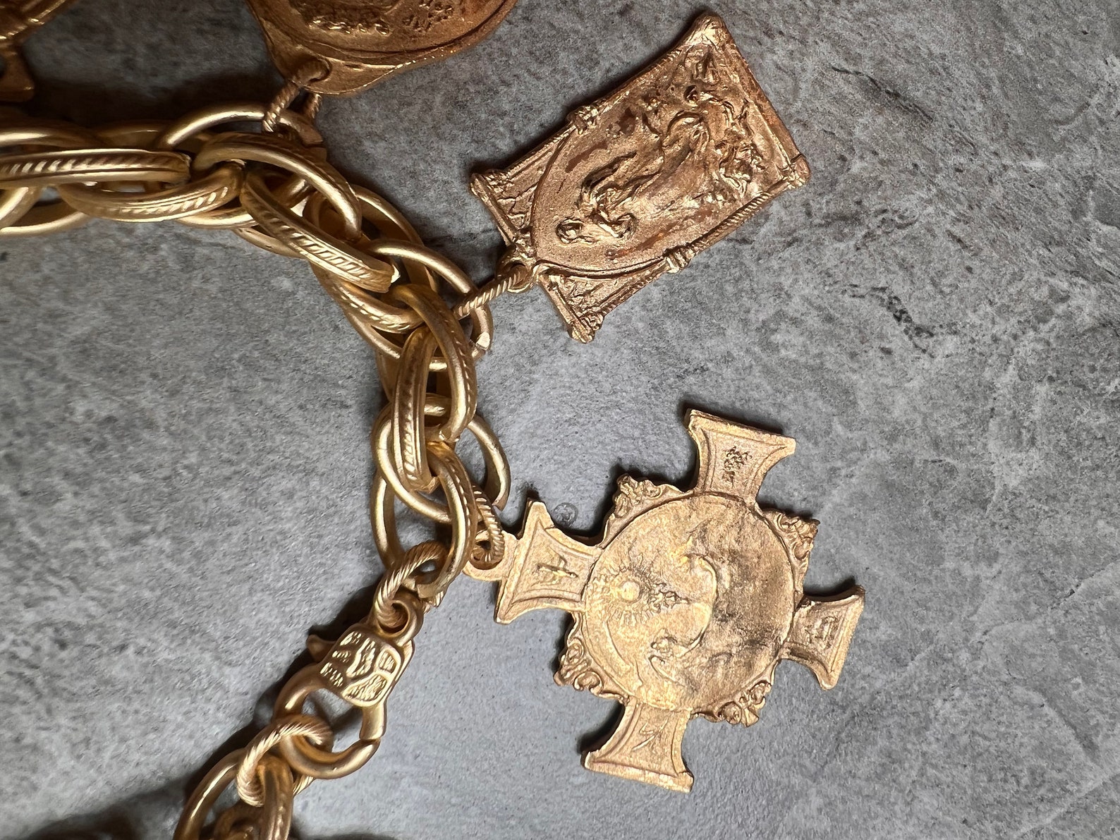 Religious Charm Bracelet | Antique Replica | Bronze Clay | Catholic ...