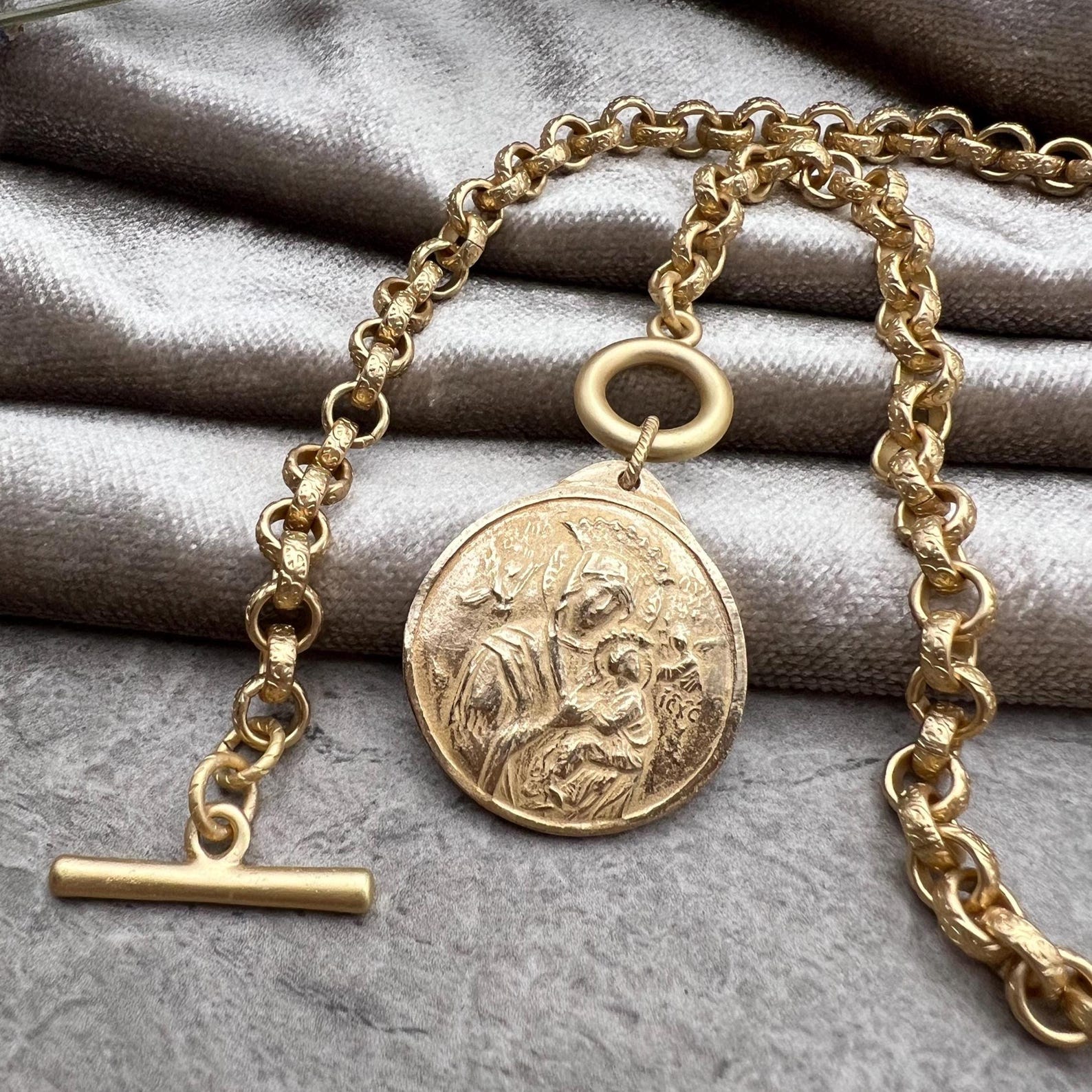 Our Lady of Perpetual Help Rolo Necklace | Front Toggle | Etched Links ...