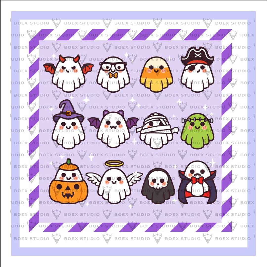 Kawaii Halloween Ghost Clipart Bundle (svg, Png, Eps, Pdf, Dxf, Jpg ...