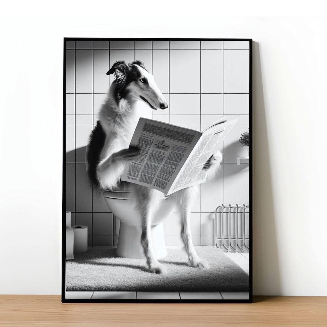 Funny Borzoi Bathroom Wall Art, Borzoi Sitting on Toilet, Borzoi ...