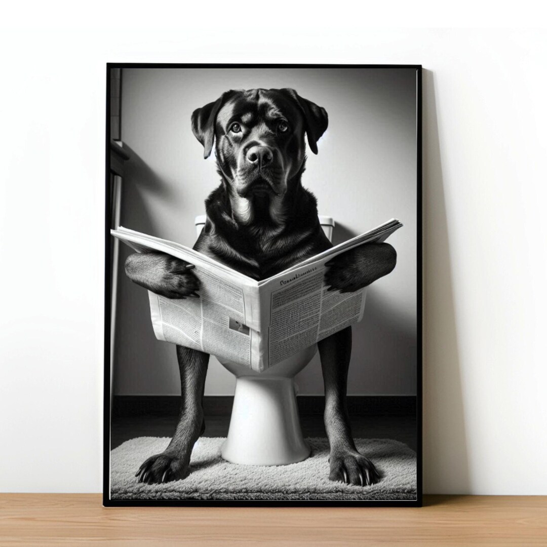 Funny Rottweiler Bathroom Wall Art, Rottweiler Sitting on Toilet ...