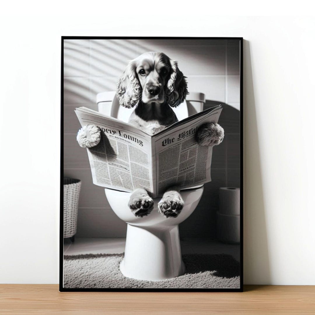 Funny Cocker Spaniel Bathroom Wall Art, Cocker Spaniel Sitting on ...