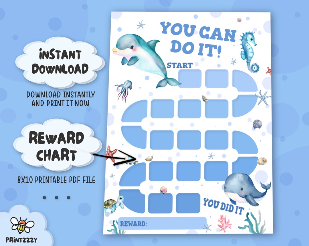 Personalized Ocean Reward Chart, Printable Under Sea Animal Behavior ...